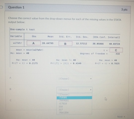 Solved Choose the correct value from the drop-down menus for | Chegg.com