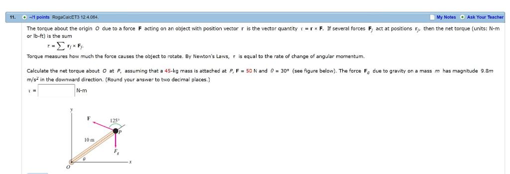Solved The Torque About The Origin O Due To A Force F Acting