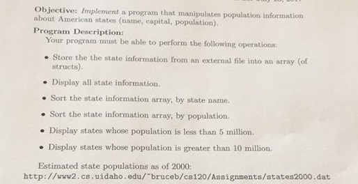 Solved Implement A Program That Manipulates Population 