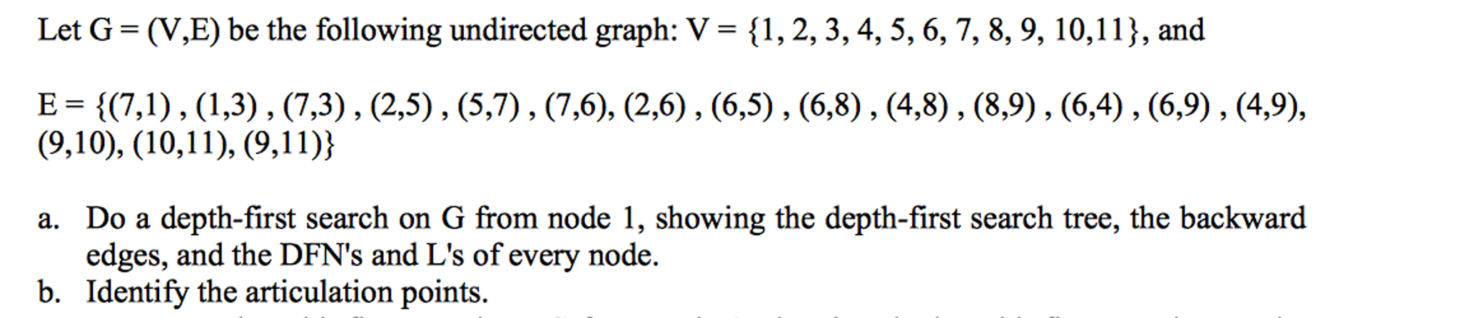 Solved Let G = (V, E) be the following undirected graph: V = | Chegg.com