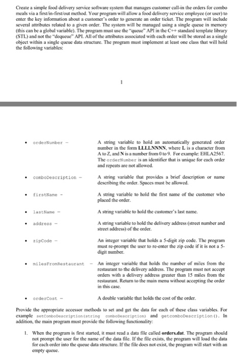 Solved Create a simple food delivery service software system | Chegg.com