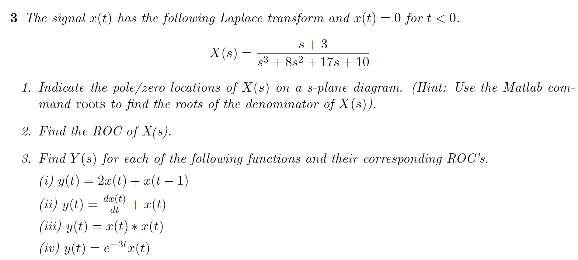 Solved The signal x(t) has the following Laplace transform | Chegg.com