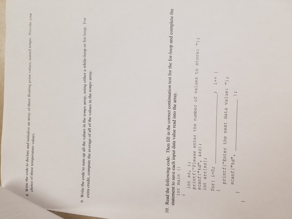 Solved 8 Write The Code To Declare And Initialize An Array