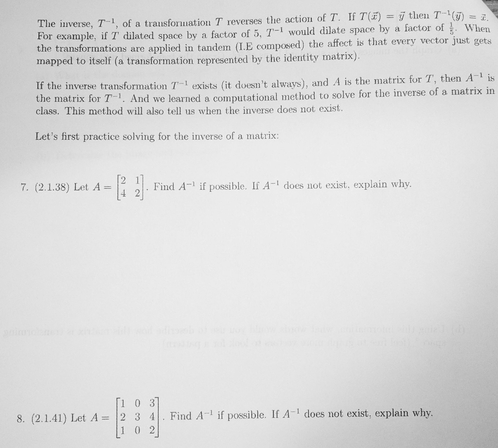 Solved then T1 The inverse, T-1, of a transformation T | Chegg.com