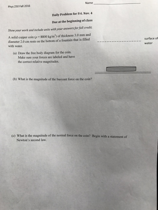 Solved A solid copper coin (rho = 8800 Kg/m^3) of thickness | Chegg.com