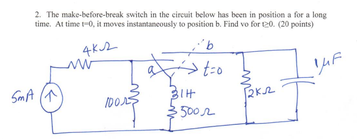 Solved The make-before-break switch in the circuit below has | Chegg.com