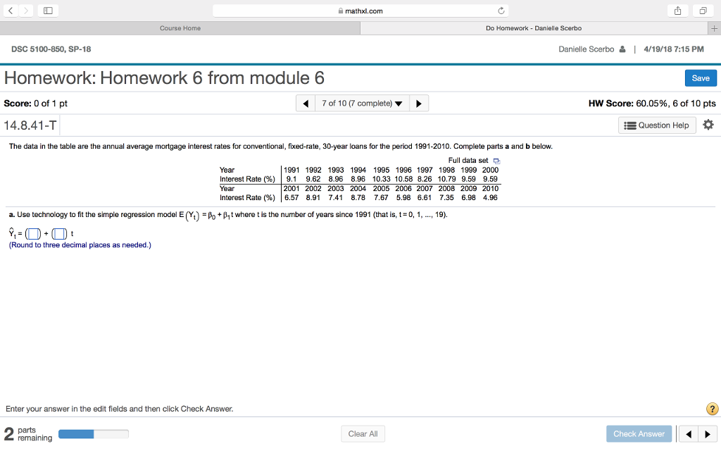 Solved mathxl.com Course Home Do Homework Danielle Scerbo | Chegg.com