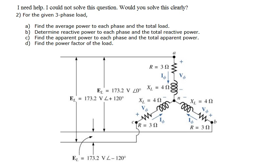 Solved For the given 3-phase load, a) Find the average power | Chegg.com
