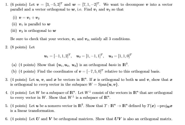 Solved 1. (6 points) Let u-[3,?5,2]T and W-[7,1,-2]T, We | Chegg.com