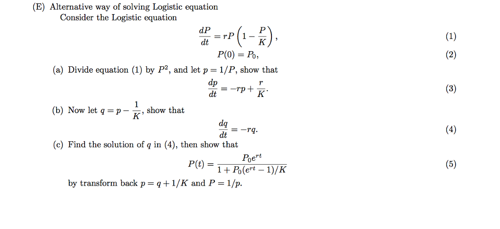 Solved Alternative Way Of Solving Logistic Equation Consider 