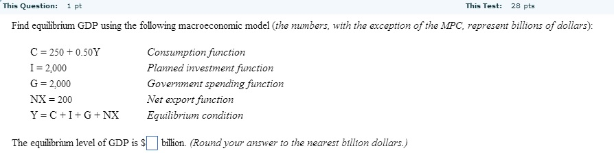 Solved Find equilibrium GDP using the following | Chegg.com