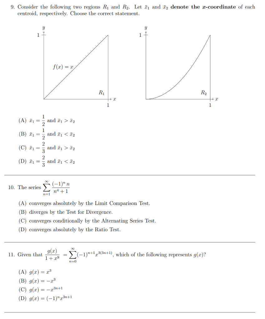 Solved 9. Consider the following two regions R1 and R2. Let | Chegg.com