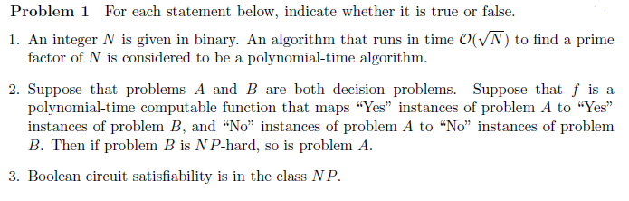 For each statement below, indicate whether it is true | Chegg.com