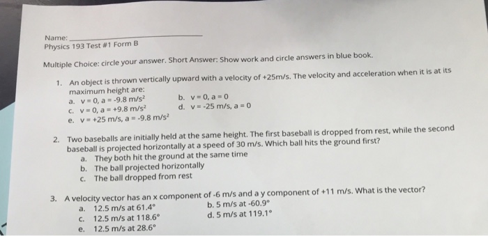 Solved An object is thrown vertically upward with a velocity | Chegg.com