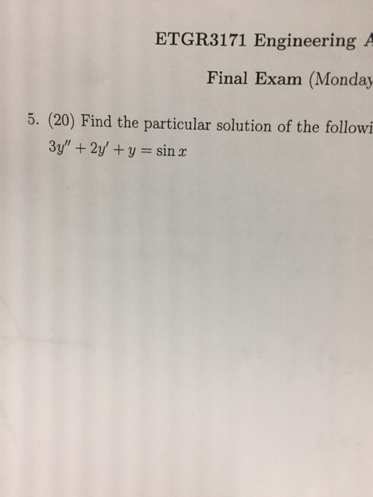 Solved Find the particular solution for the following 3y'' | Chegg.com