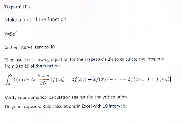 Solved Trapezoid Rule Make a plot of the function Y=5x2 | Chegg.com