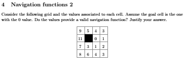 Solved 4 Navigation functions 2 Consider the following grid | Chegg.com