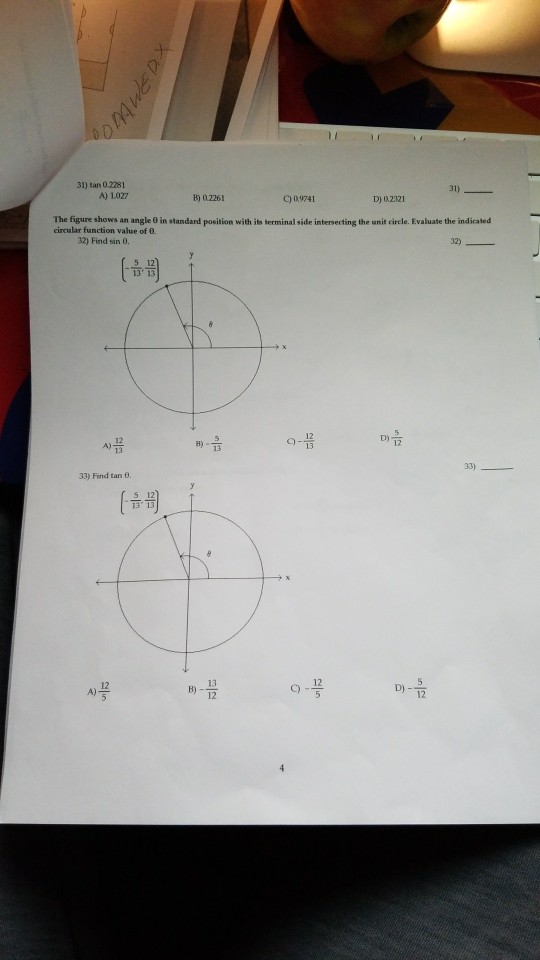 Solved 0) cot (-135) A)-1 B) 1 6 11) sin (-200) B)-1 C) D)흘 | Chegg.com