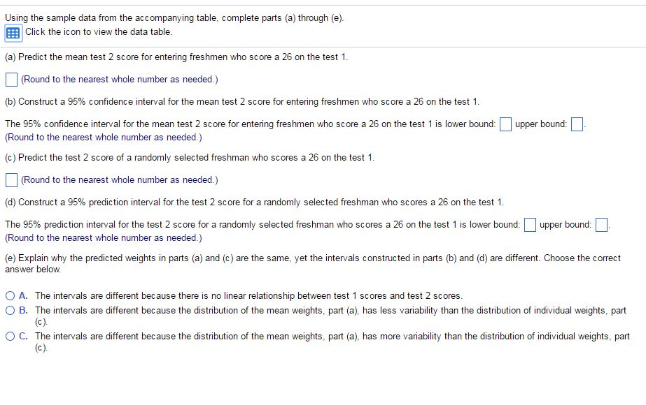Solved Using the sample data from the accompanying table, | Chegg.com