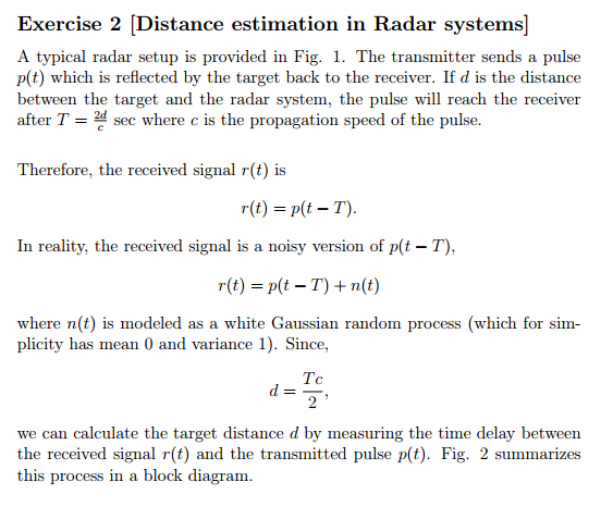 Exercise 2 Distance estimation in Radar systems A | Chegg.com