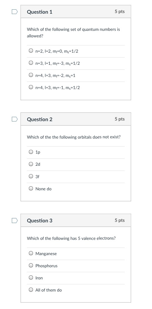 Solved 5 pts D Question 1 Which of the following set of | Chegg.com