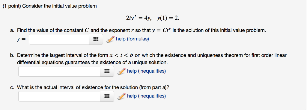 Solved Consider the initial value problem 2ty' = 4y, y(1) = | Chegg.com