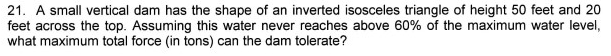 Solved A small vertical dam has the shape of an inverted | Chegg.com