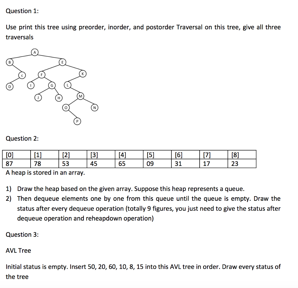 Solved Question 1: Use print this tree using preorder, | Chegg.com