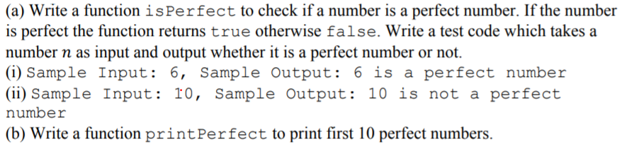 Solved (3) Perfect number: A perfect number is a positive | Chegg.com