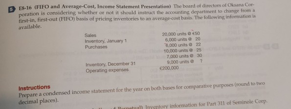 Solved ES-16 (FIFO and Average-Cost, Income Statement | Chegg.com