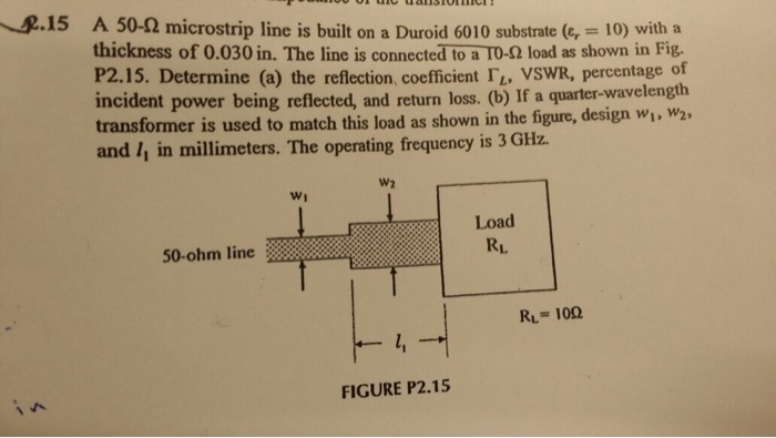 Solved A 50-ohm microstrip line is built on a Duroid 6010 | Chegg.com