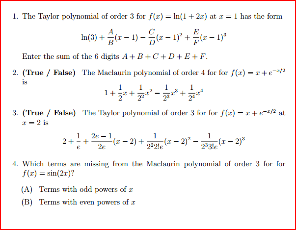 Solved The Taylor polynomial of order 3 for f(x) = ln(1 + | Chegg.com