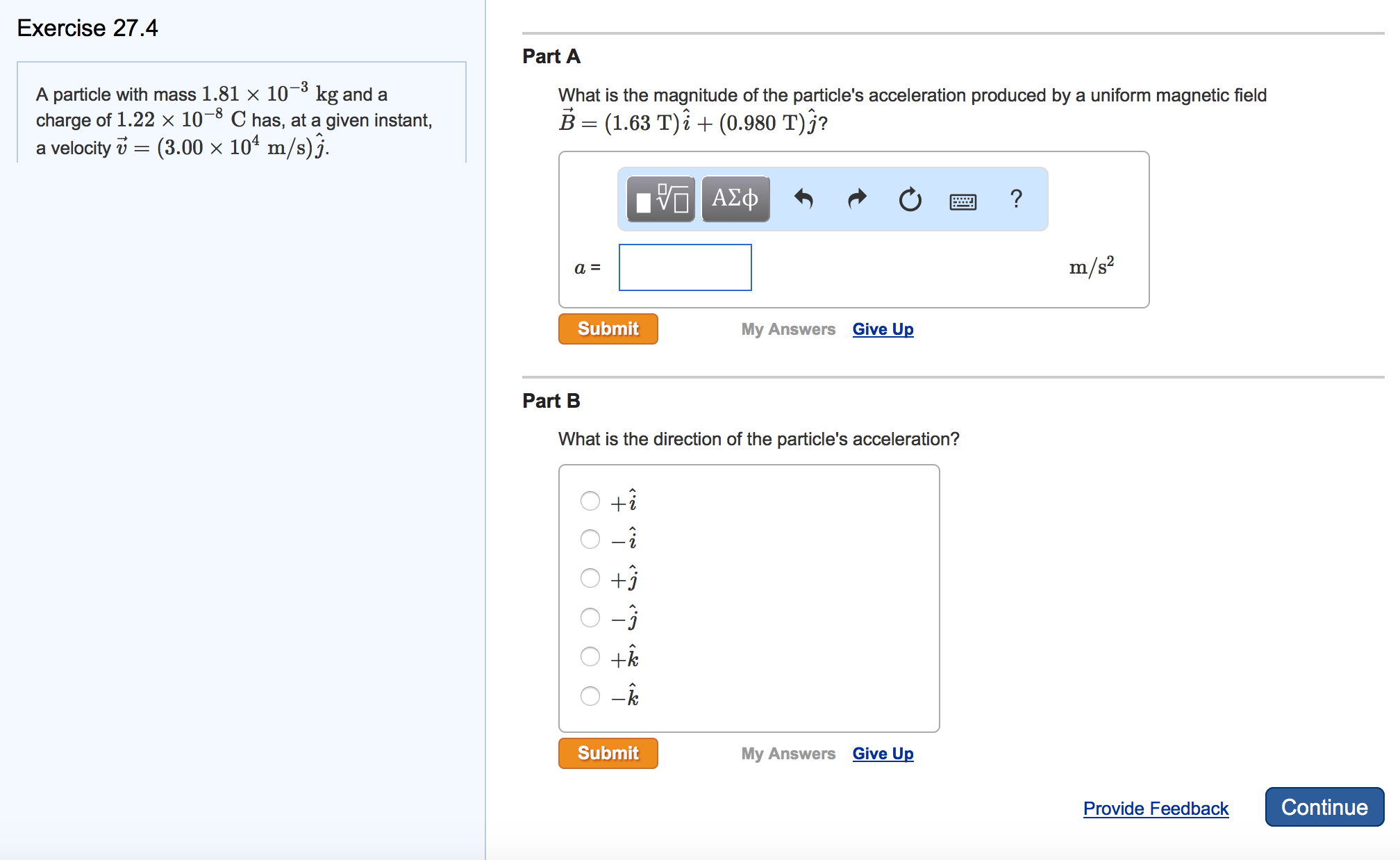 Solved Exercise 27.4 A particle with mass 1.81 X 10^-3 kg | Chegg.com