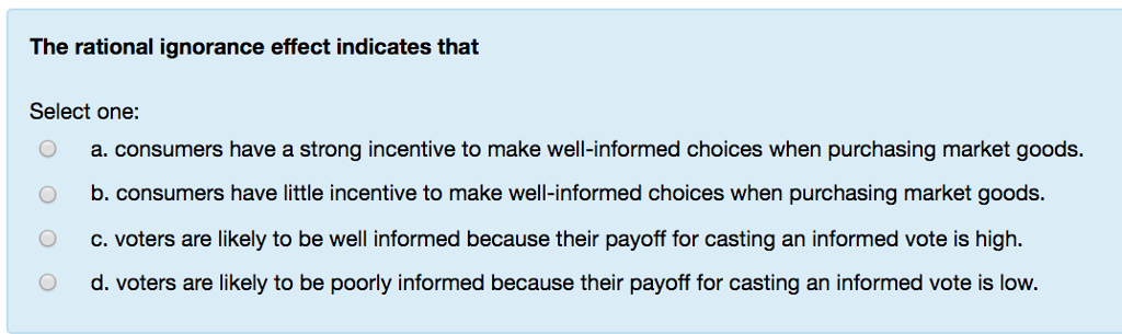 Solved The rational ignorance effect indicates that Select | Chegg.com