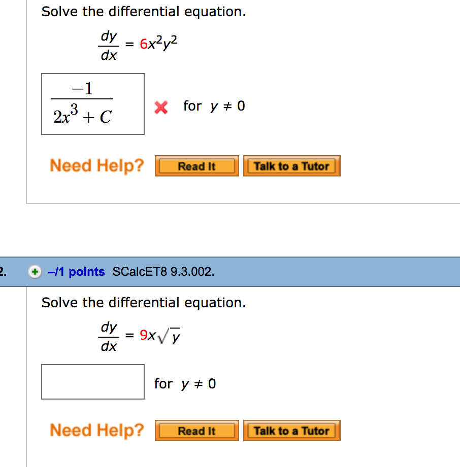 Solved Solve the differential equation. dy dx 2,,2 2x C Need | Chegg.com
