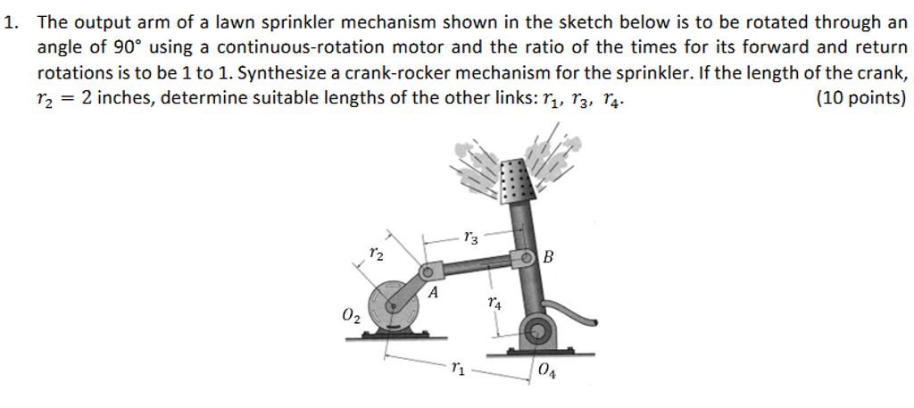 Solved The output arm of a lawn sprinkler mechanism shown in | Chegg.com