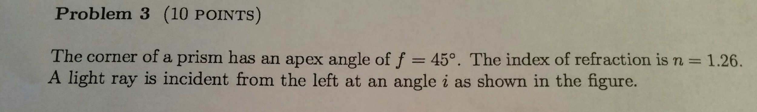 Solved The corner of a prism has an apex angle of f = 45 | Chegg.com