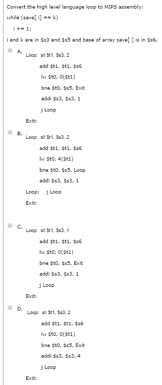 Solved Convert the high level language loop to MIPS | Chegg.com