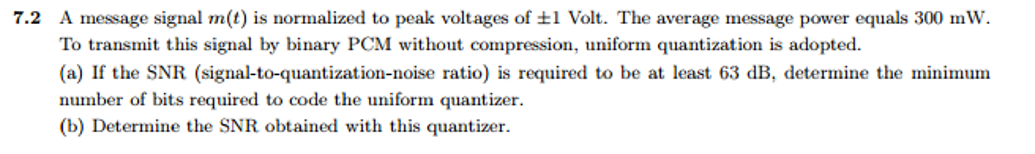 Solved A message signal m(t) is normalized to peak voltages | Chegg.com
