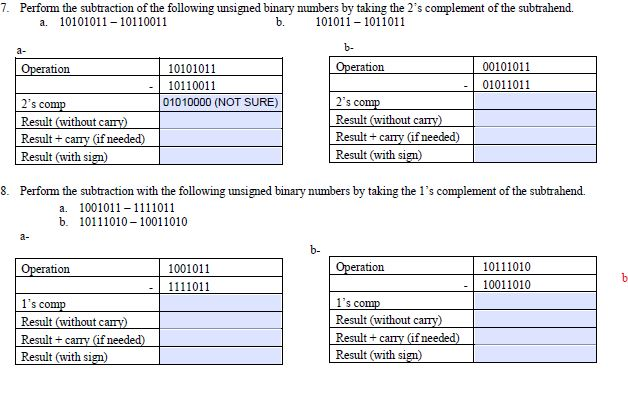 Solved Perform the subtraction of the following unsigned | Chegg.com