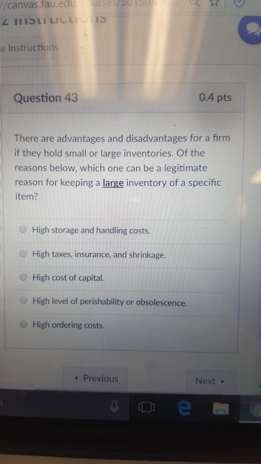 Solved /canvas.fau.ed w Instructions Question 43 0.4 pts | Chegg.com