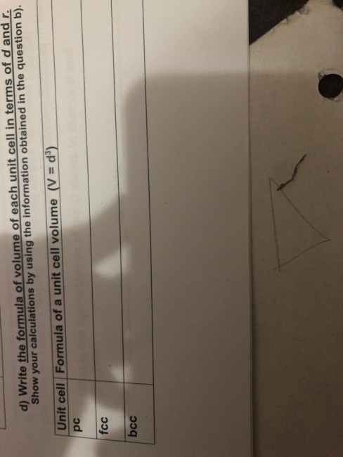 Solved d) Write the formula of volume of each unit cell in | Chegg.com