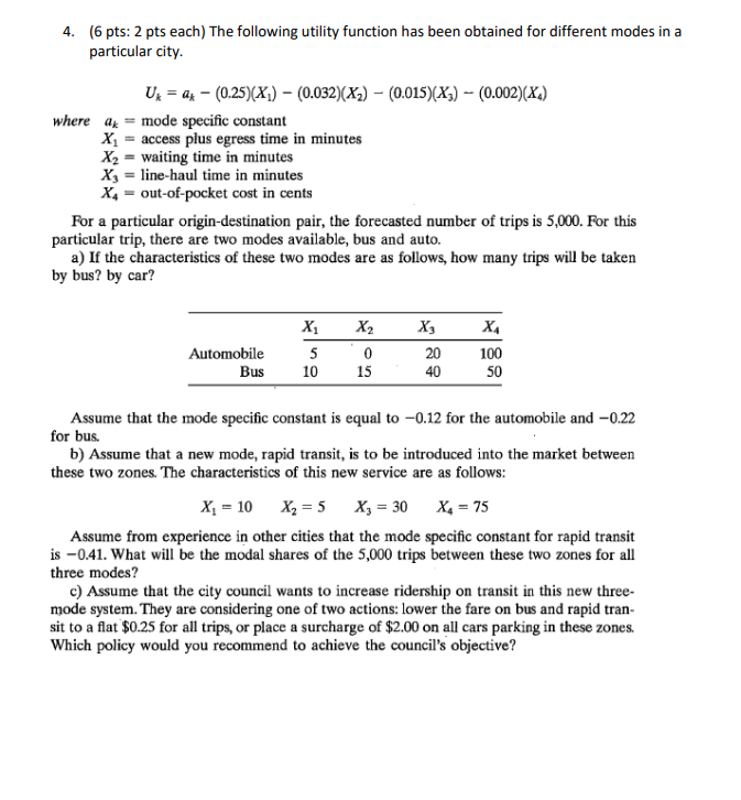 Solved 4. (6 pts: 2 pts each) The following utility function | Chegg.com