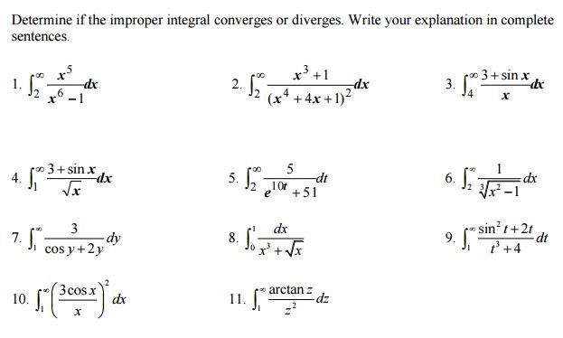 Solved Improper Integrals I need help knowing how to | Chegg.com