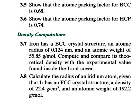 Solved Show that the atomic packing factor for BCC is 0.68. | Chegg.com