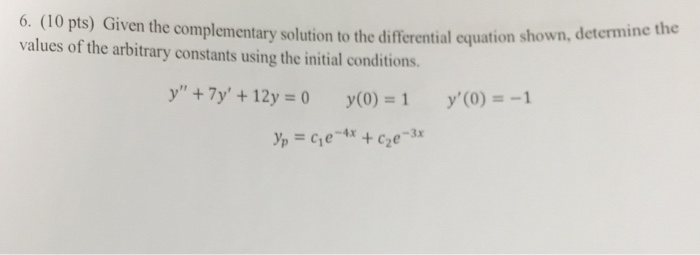 Solved Given the complementary solution to the differential | Chegg.com
