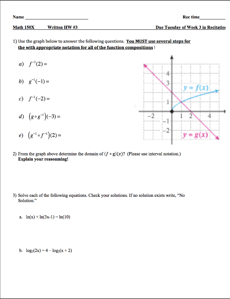 Solved Name Rec time Math 150X Written HW #3 Due Tuesday of | Chegg.com