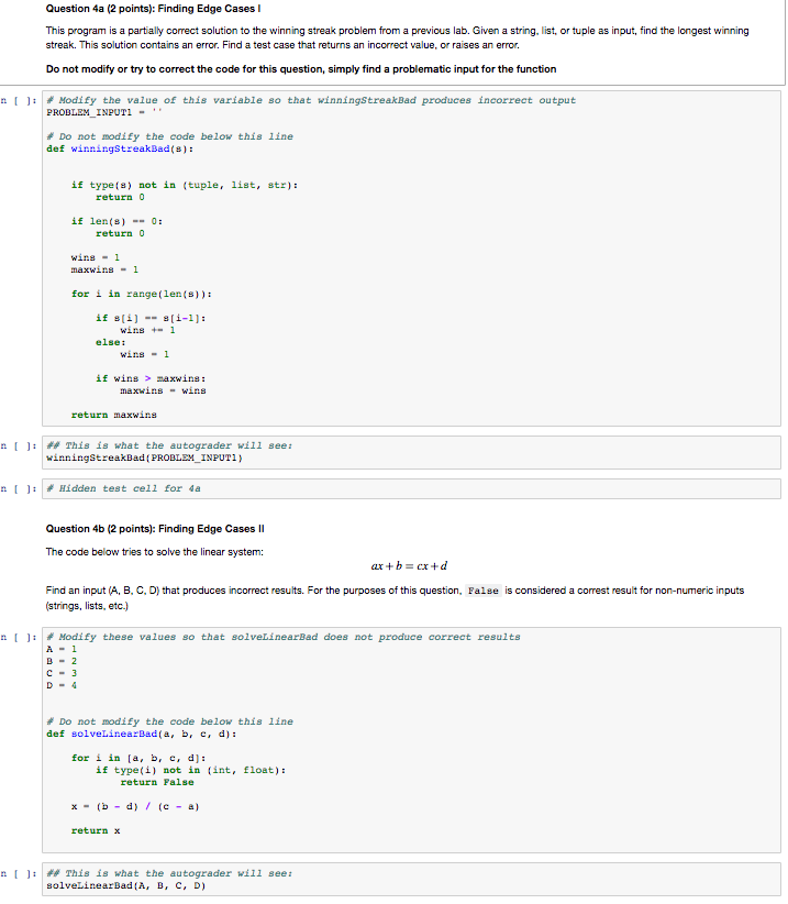 Solved Question 4a (2 points): Finding Edge Cases l This | Chegg.com