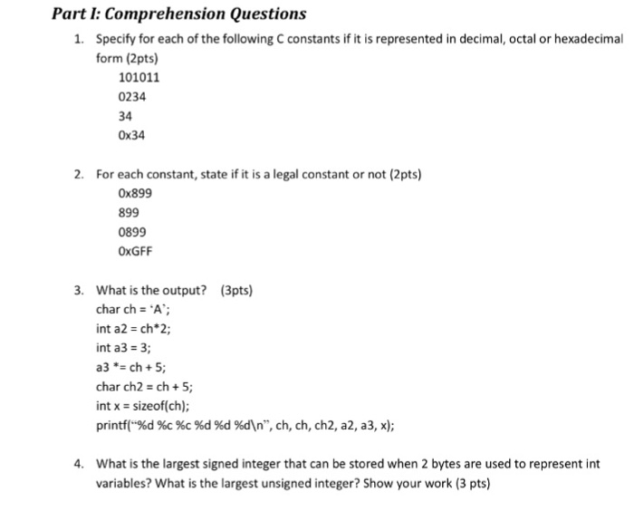 Solved Specify for each of the following C constants if it | Chegg.com