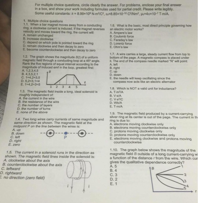 Solved For multiple choice questions, circle clearly the | Chegg.com